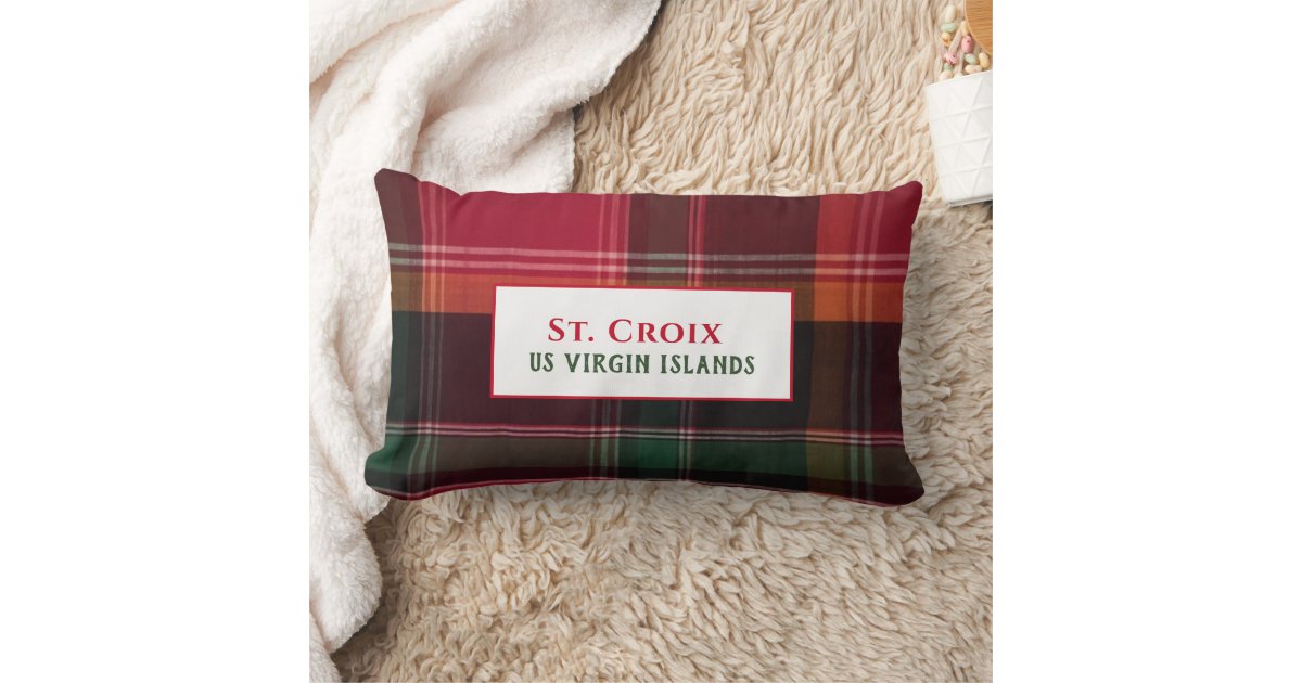 US Virgin Islands St. Croix USVI Madras Pattern Lumbar Pillow | Zazzle