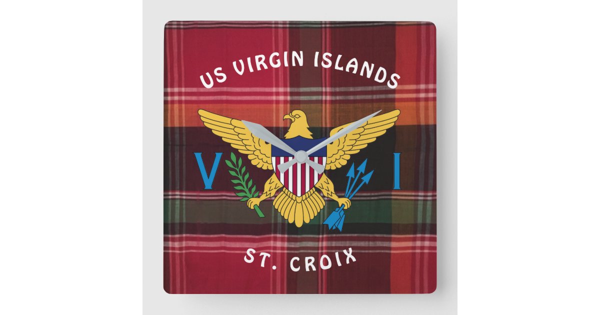 US Virgin Islands USVI Flag St. Croix Madras Square Wall Clock | Zazzle