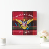 US Virgin Islands USVI Flag St. Croix Madras Square Wall Clock | Zazzle