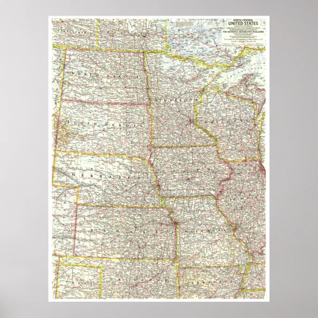 " USA: 1958 North Central United States MAP ... Poster | Zazzle