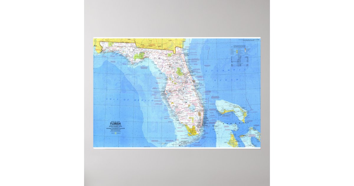 " USA: 1973 Florida detailed MAP ... Poster | Zazzle