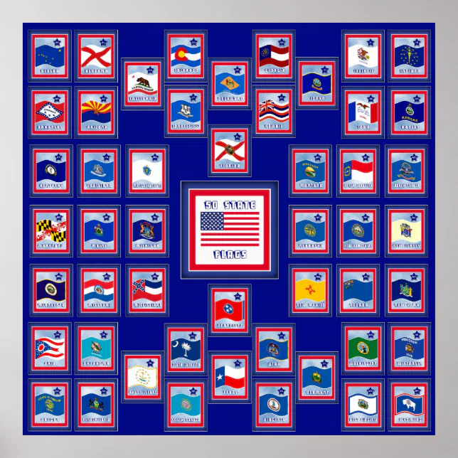 USA 50 STATE FLAGS BLUE/555 POSTER | Zazzle