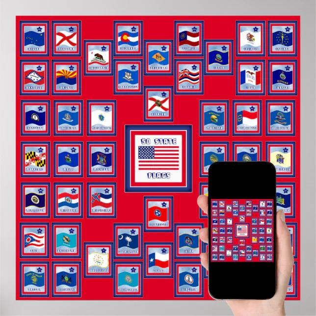 USA 50 STATE FLAGS RED/557 POSTER | Zazzle