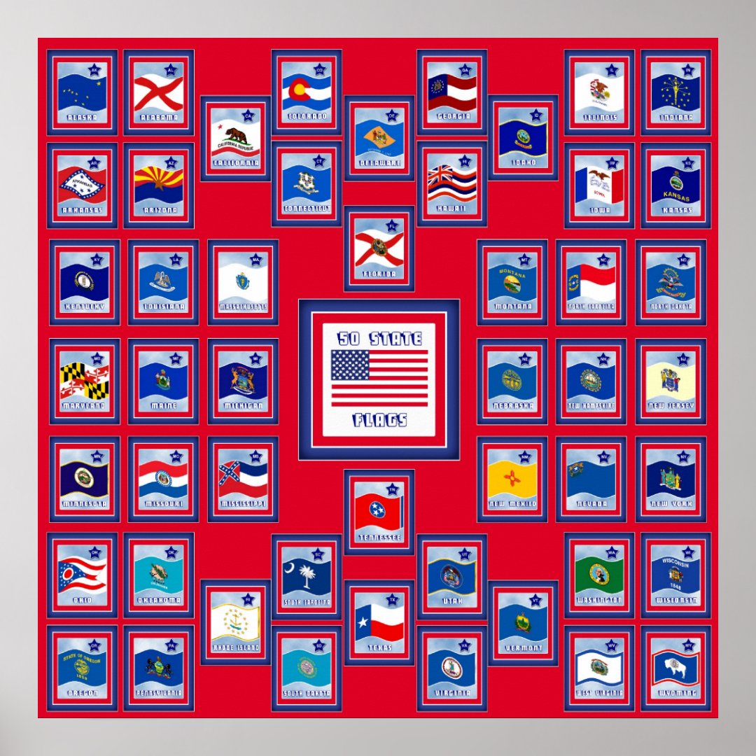 USA 50 STATE FLAGS RED/557 POSTER | Zazzle