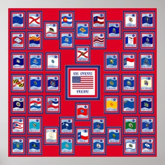 USA 50 STATE FLAGS RED/557 POSTER | Zazzle