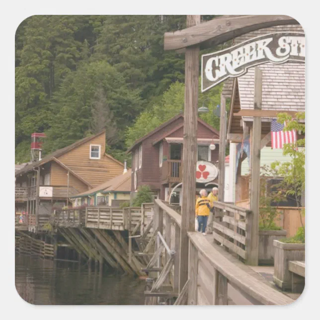 USA, Alaska, Ketchikan, Creek Street, downtown Square Sticker | Zazzle