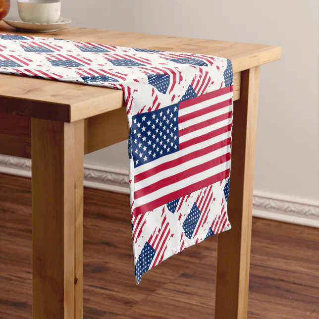 USA AMERICA Flag Patriotic Short Table Runner | Zazzle