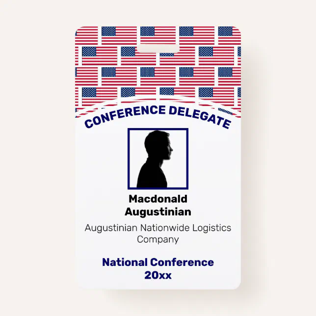 USA AMERICAN FLAG Customized Logo Photo ID Name Badge | Zazzle