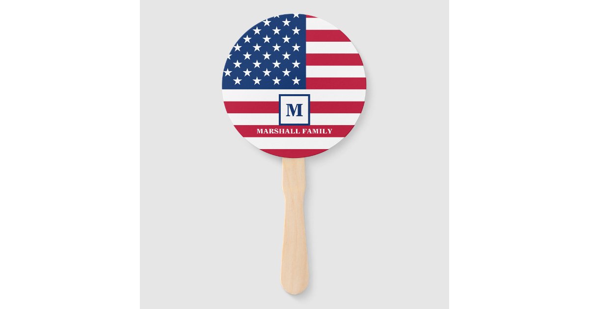 USA American Flag Customized Monogram 4th Of July Hand Fan | Zazzle