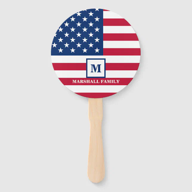 USA American Flag Customized Monogram 4th Of July Hand Fan | Zazzle