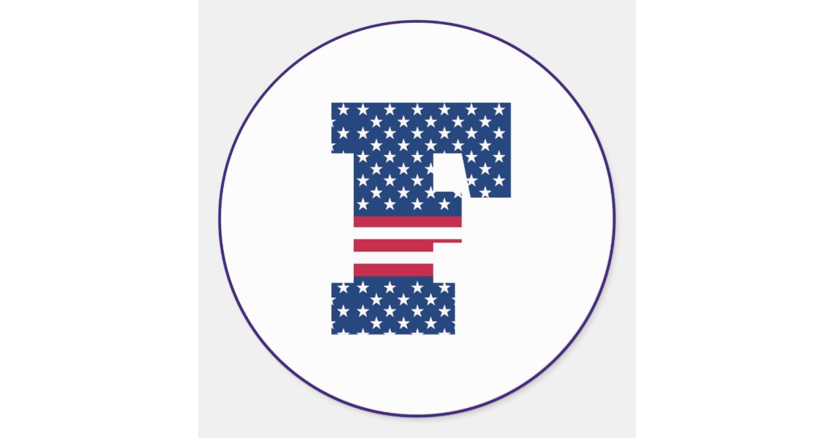 USA American Flag Letter F Classic Round Sticker | Zazzle