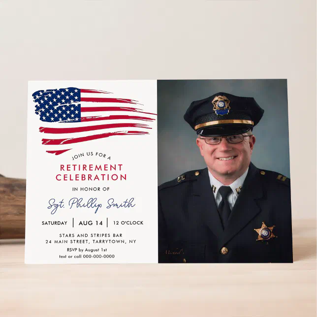 USA American Flag Military Police Retirement Invitation | Zazzle