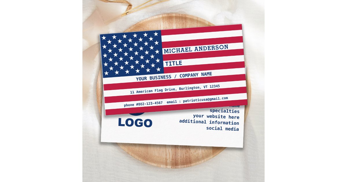 USA American Flag Modern Your Logo Patriotic Business Card | Zazzle