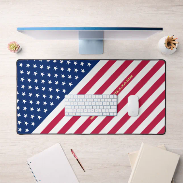 USA American Flag Monogram Patriotic Customizable Desk Mat | Zazzle
