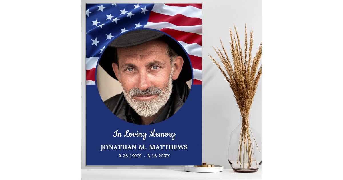 USA American Flag Patriotic Memorial Photo Funeral Poster | Zazzle