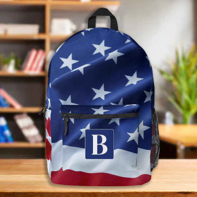 USA American Flag Personalized Monogram Patriotic Printed Backpack | Zazzle