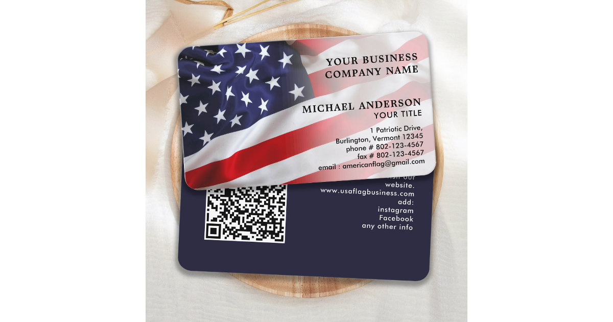 USA American Flag Professional QR Code Patriotic Business Card | Zazzle
