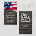 USA American Flag QR Code Rustic Wood Patriotic Business Card | Zazzle