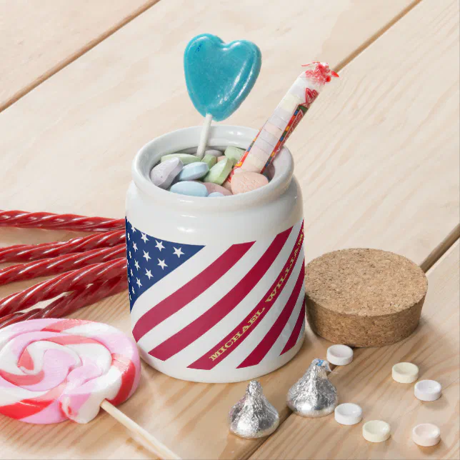 USA American Flag Stars Stripes Custom Monogrammed Candy Jar | Zazzle