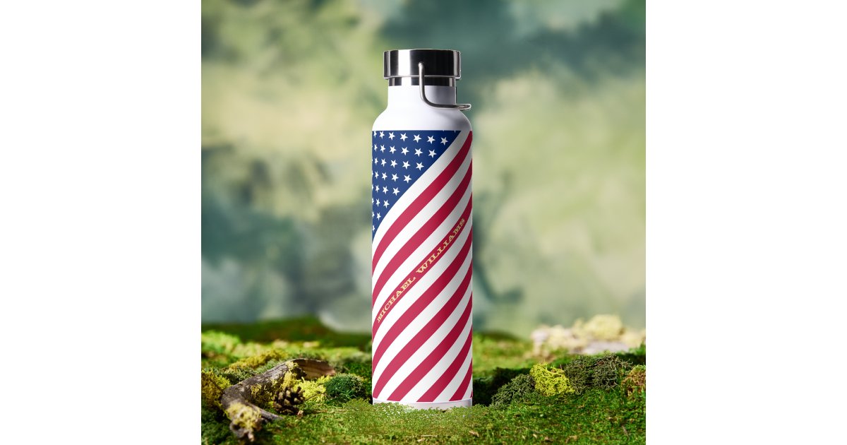 USA American Flag Stars Stripes Custom Monogrammed Water Bottle | Zazzle