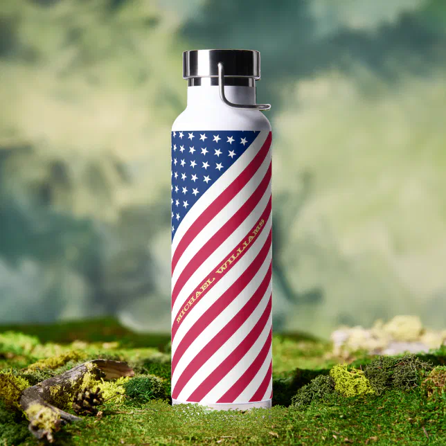 USA American Flag Stars Stripes Custom Monogrammed Water Bottle | Zazzle