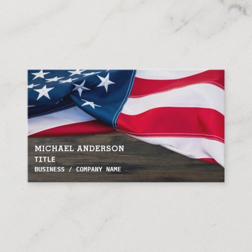 USA American Flag Your Logo Rustic Wood Patriotic Business Card | Zazzle