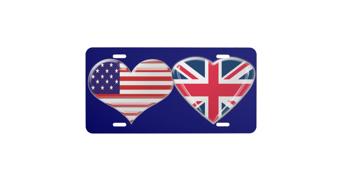 USA and Union Jack Heart Flag License Plate | Zazzle