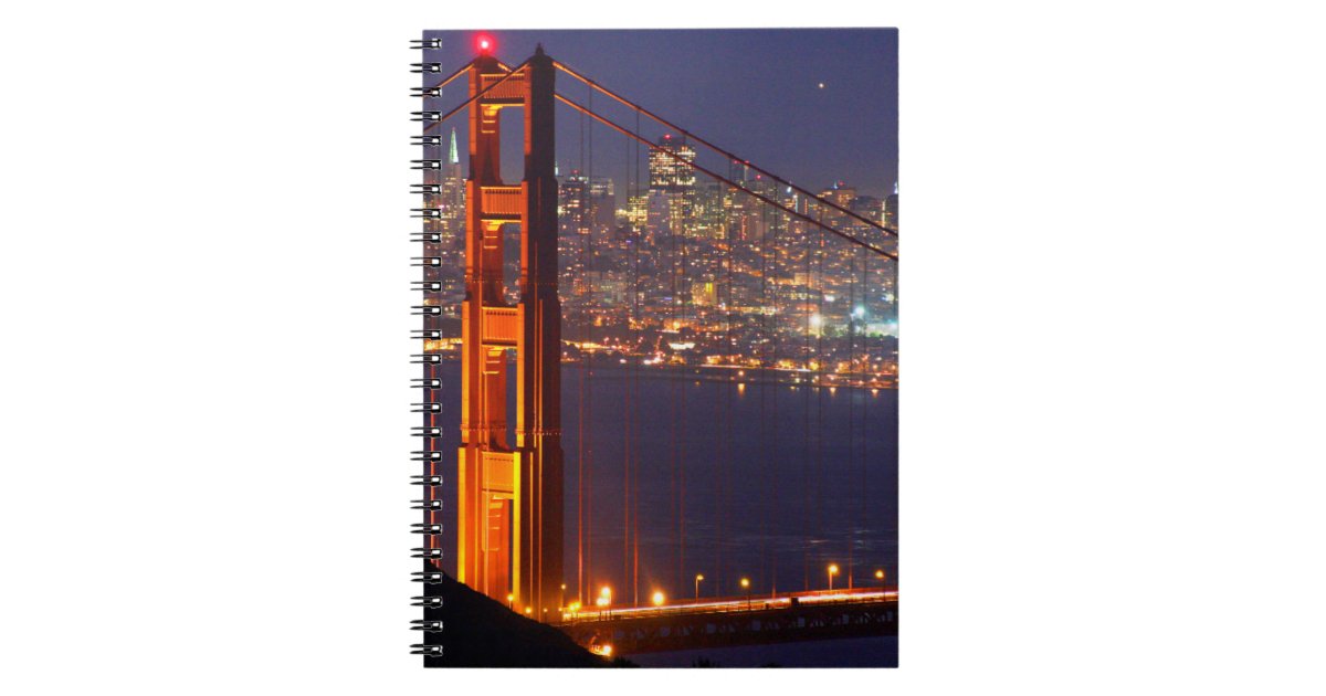USA, California. Golden Gate Bridge At Night Notebook | Zazzle
