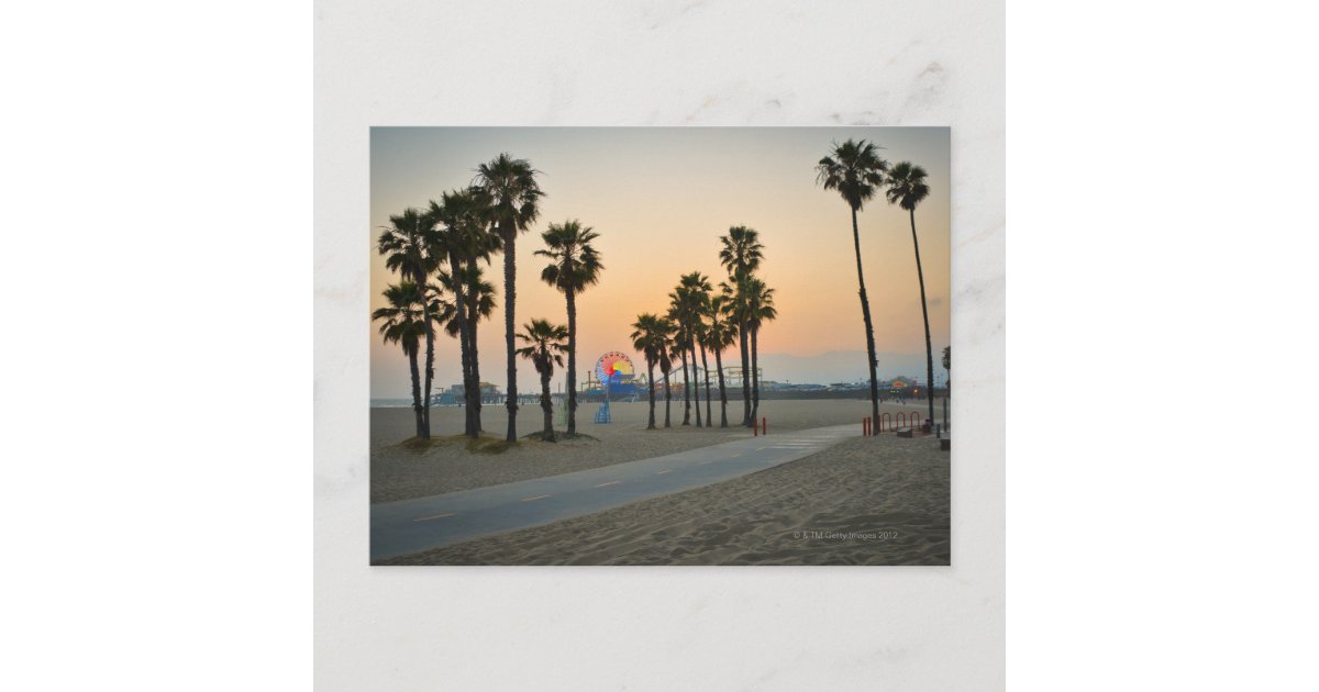 USA, California, Santa Monica Pier at sunset Postcard | Zazzle