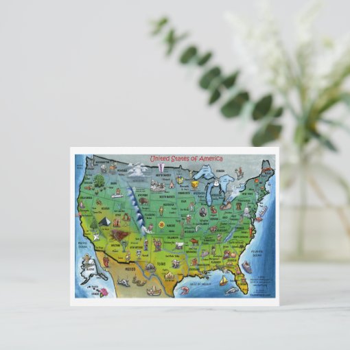 USA Cartoon Map Postcard | Zazzle