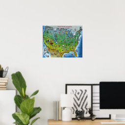 USA Cartoon Map Small Poster | Zazzle