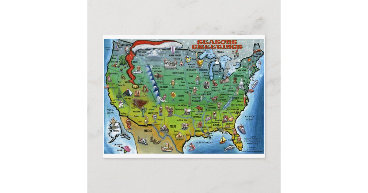 USA Christmas Map Holiday Postcard | Zazzle