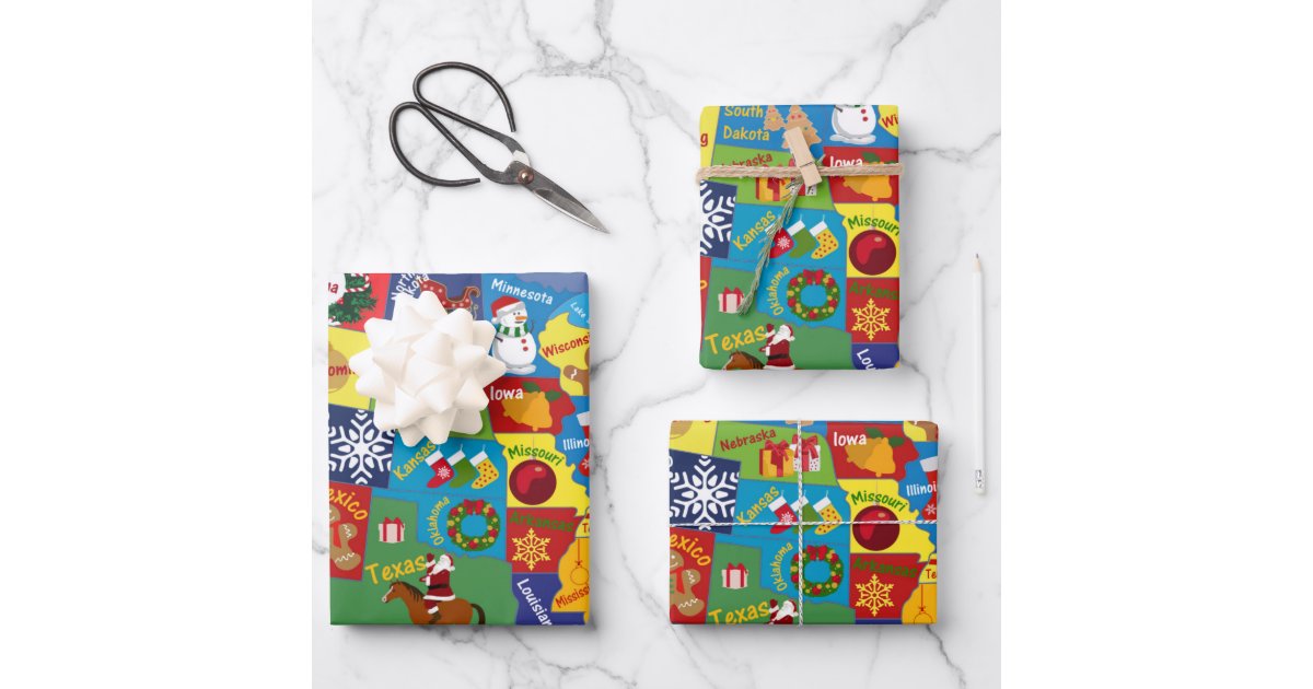USA Christmas Map Wrapping Paper Sheets | Zazzle
