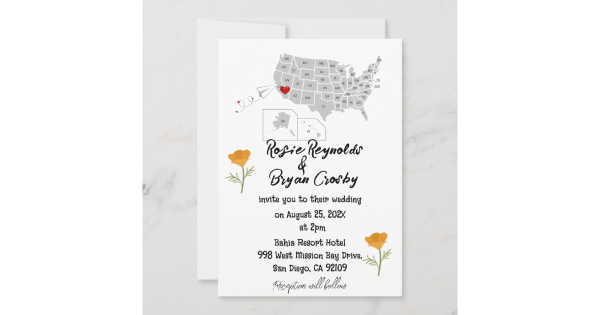 USA destination map Wedding invitation | Zazzle