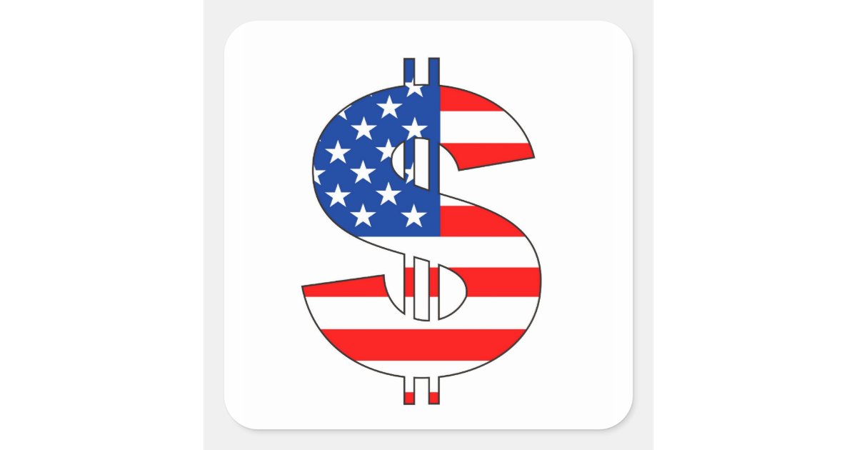 usa dollar symbol money sign square sticker | Zazzle