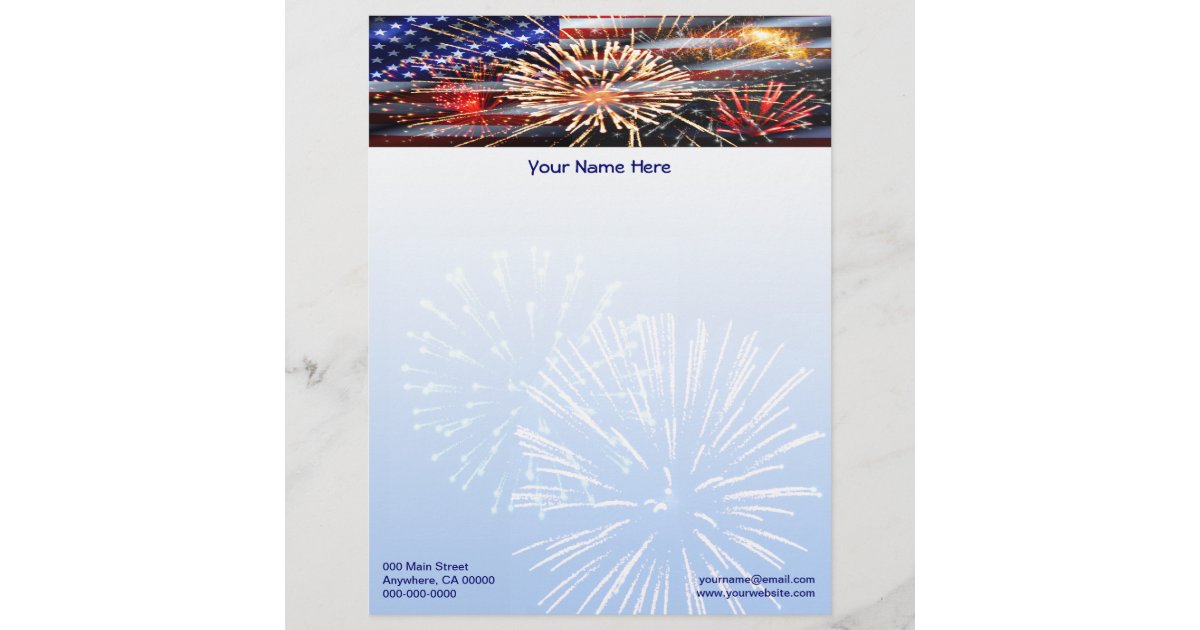 USA Flag and Fireworks Letterhead | Zazzle