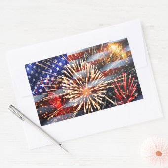USA Flag and Fireworks Rectangular Sticker | Zazzle