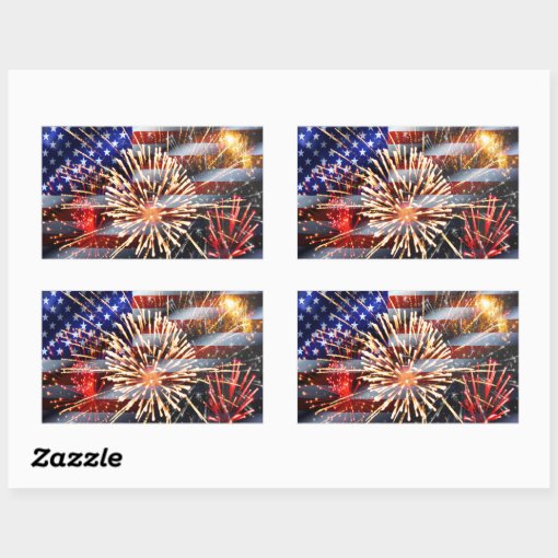 USA Flag and Fireworks Rectangular Sticker | Zazzle