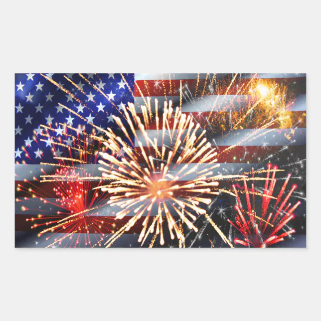 USA Flag and Fireworks Rectangular Sticker | Zazzle