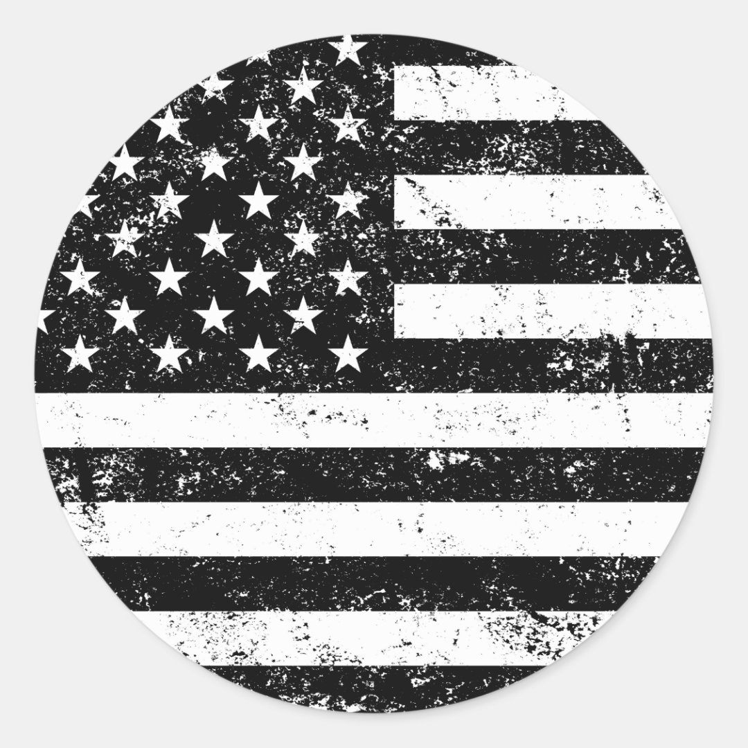 USA Flag, Black and White Classic Round Sticker | Zazzle