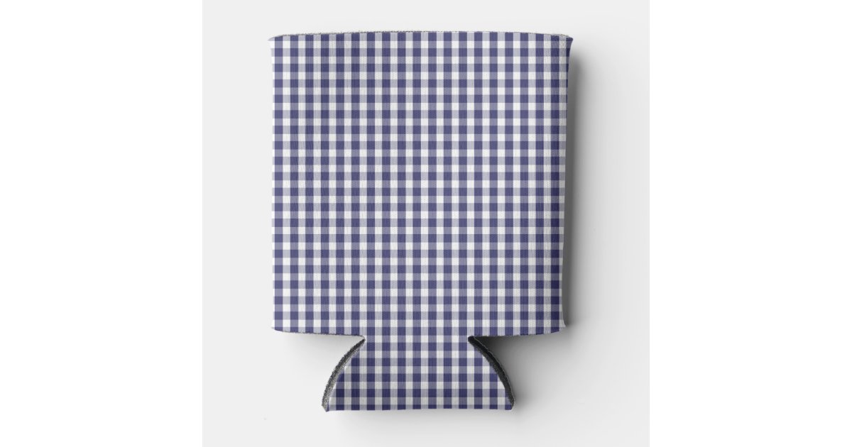USA Flag Blue and White Gingham Checked Can Cooler | Zazzle