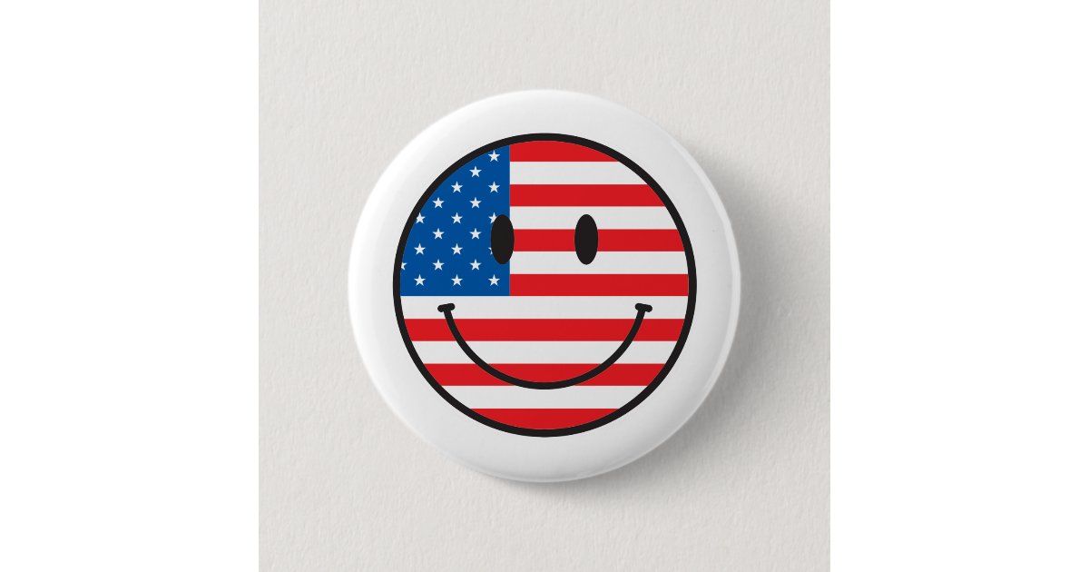 USA Flag Happy Face Button | Zazzle