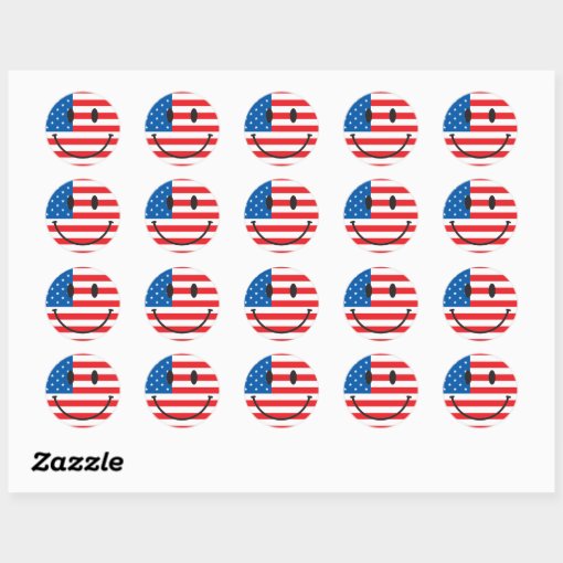 USA Flag Happy Face Classic Round Sticker | Zazzle