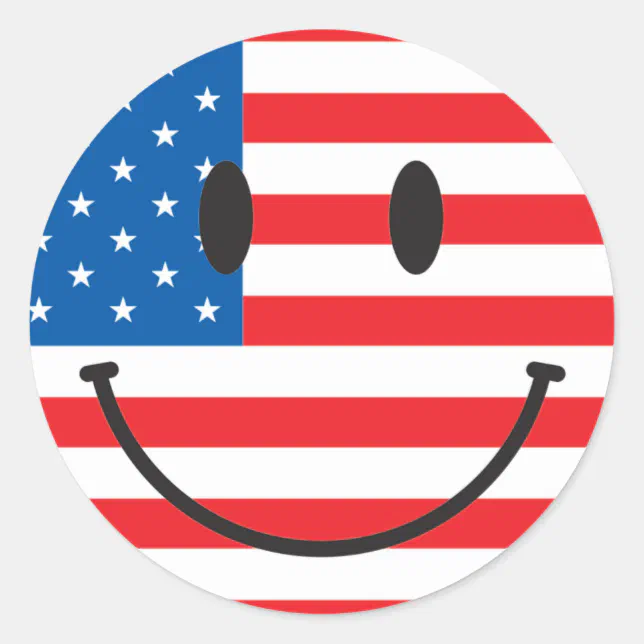 USA Flag Happy Face Classic Round Sticker | Zazzle