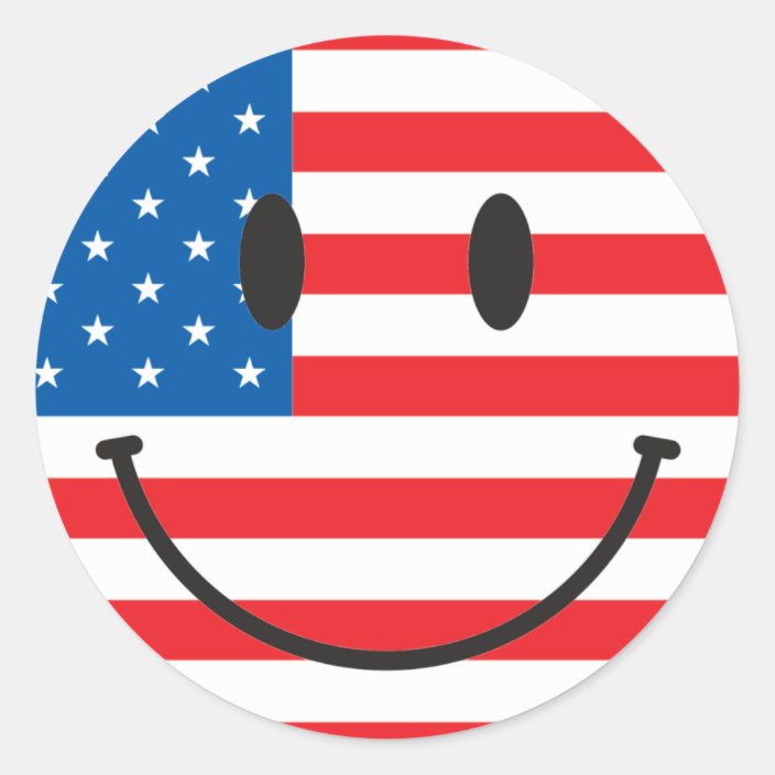 USA Flag Happy Face Classic Round Sticker | Zazzle.com