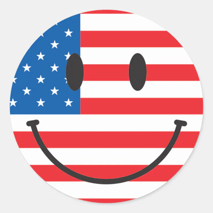 USA Flag Happy Face Classic Round Sticker | Zazzle