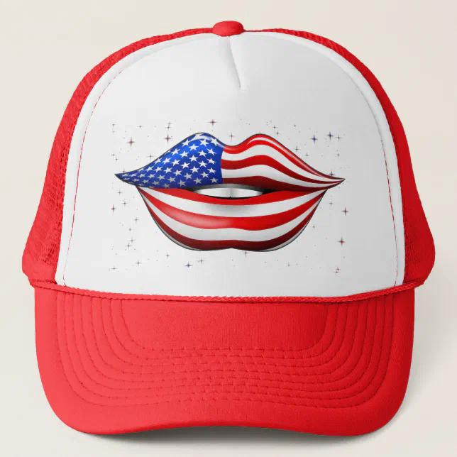 USA Flag Lipstick on Smiling Lips Hat | Zazzle