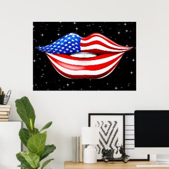 USA Flag Lipstick on Smiling Lips Poster | Zazzle