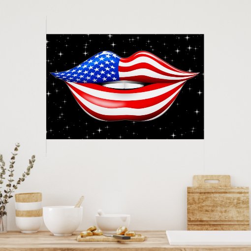 USA Flag Lipstick on Smiling Lips Poster | Zazzle