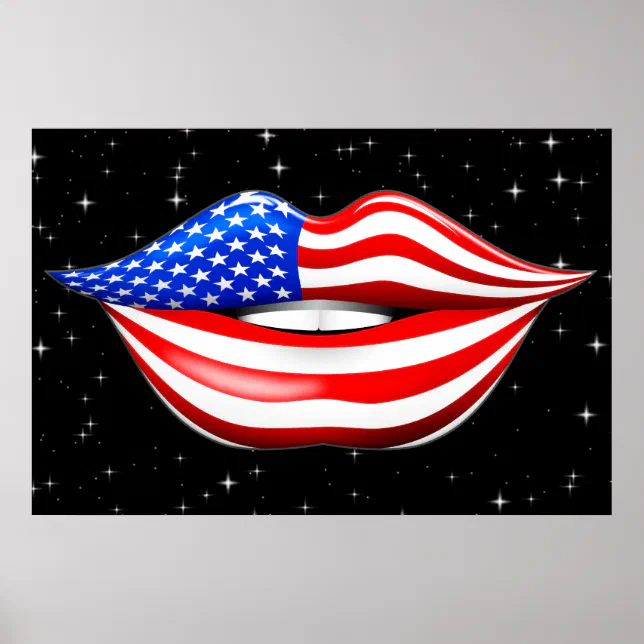 USA Flag Lipstick on Smiling Lips Poster | Zazzle